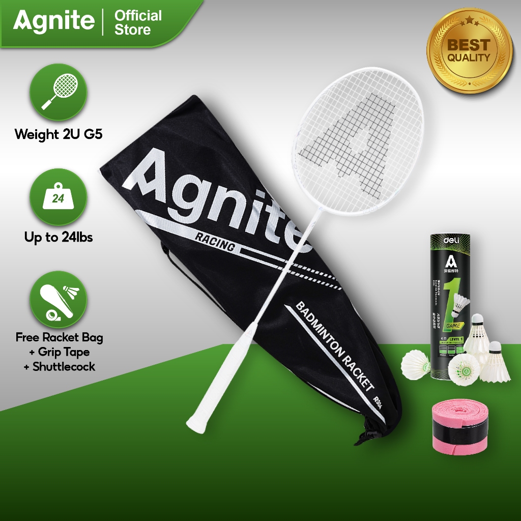 Agnite Full Carbon Fiber Badminton Racket Set 2U 24lbs G5 | Shopee Malaysia