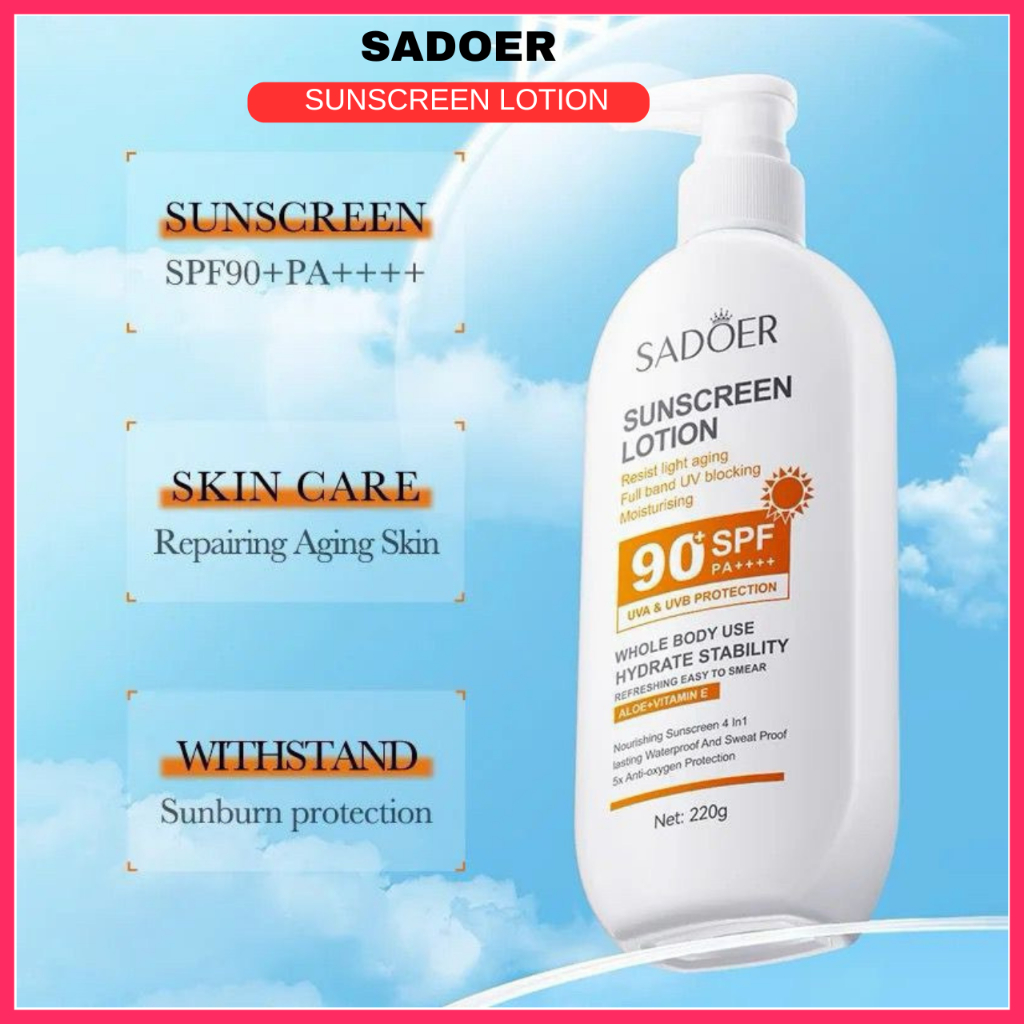 SADOER SUNSCREEN LOTION UVA & UVB PROTECTION SPF90 PA+++ 220G ( SD80519 ) | Shopee Malaysia