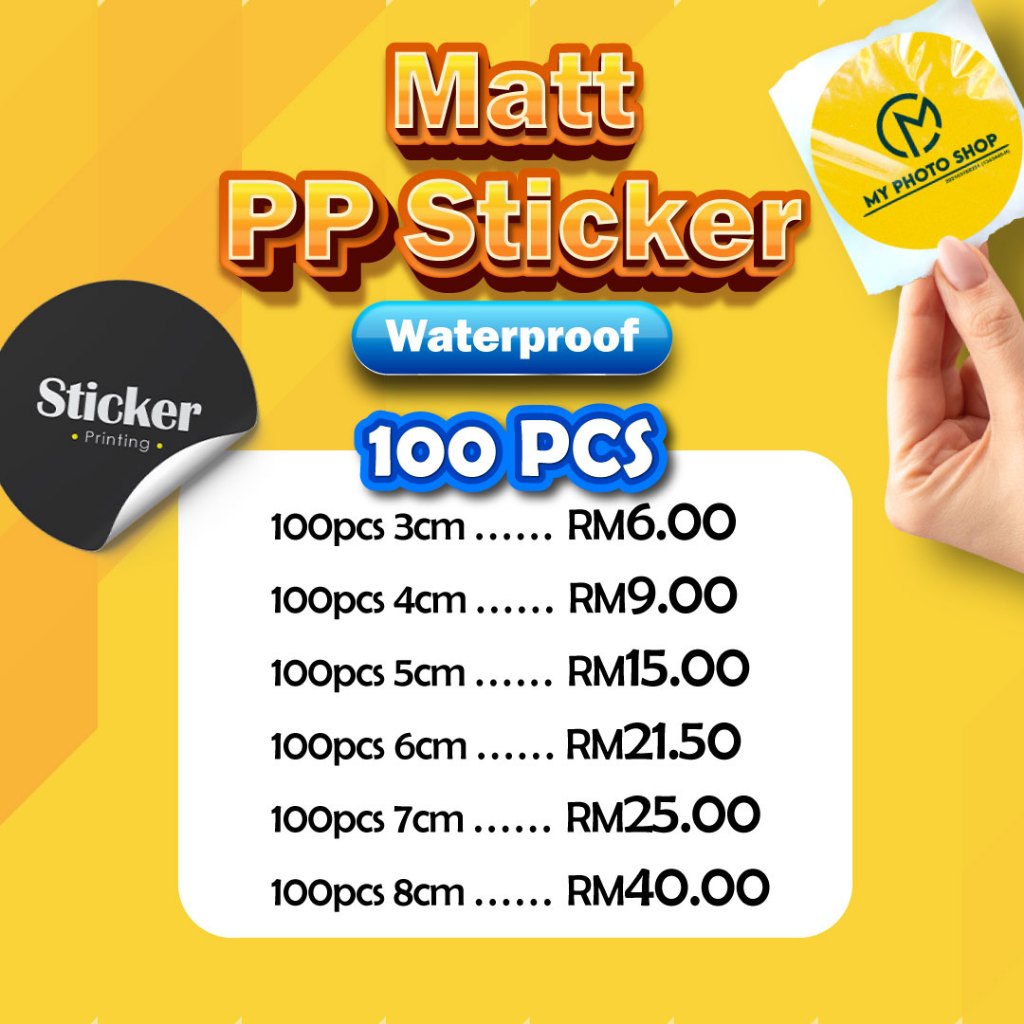 🔴🔴🌈Matt PP Sticker - 🥫 Waterproof Stickers🌈🔴🔴3cm-8cm ️ 100pcs | Shopee ...