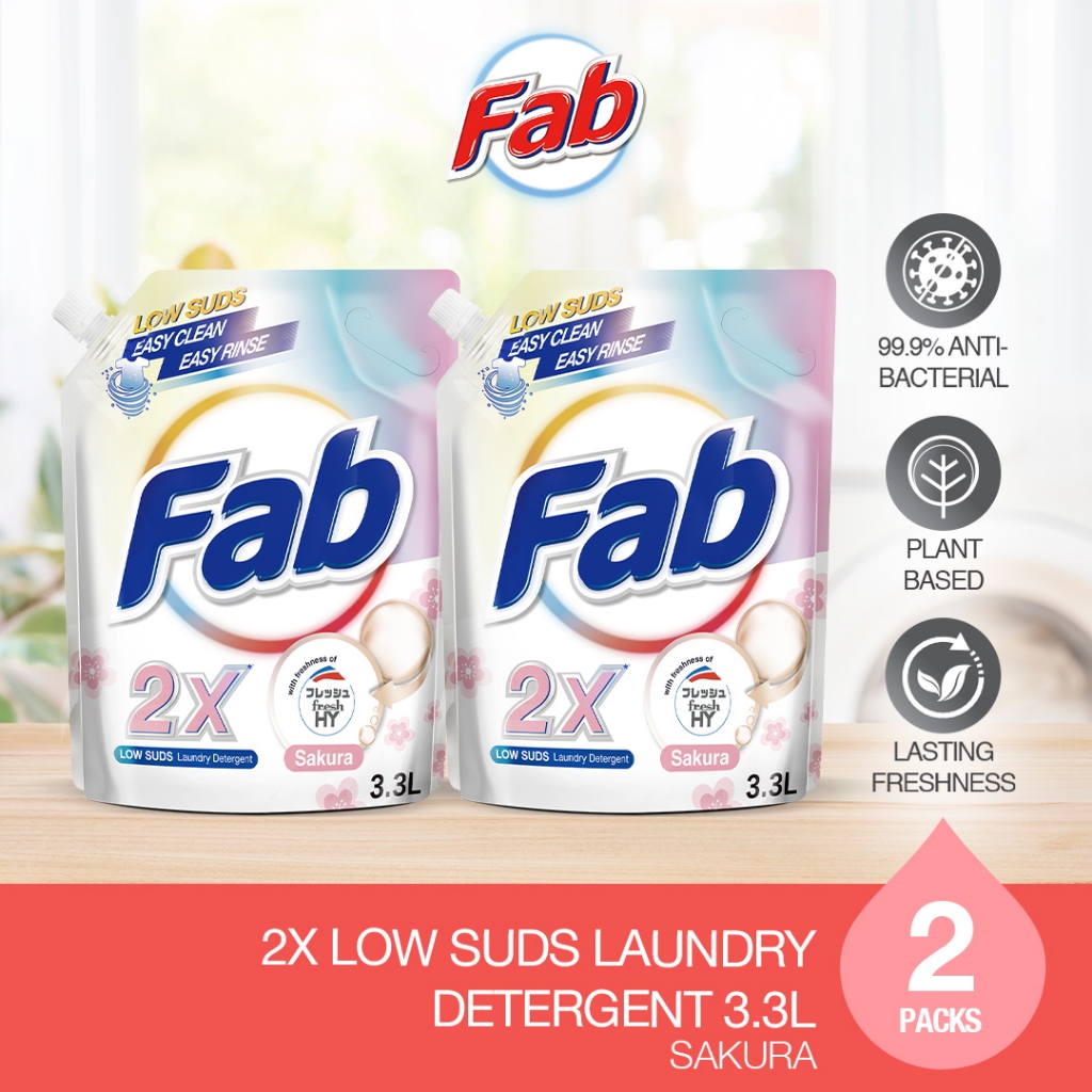 [TWIN PACK] Fab 2X LOW SUDS Laundry Detergent Sakura 3.3L Refill | Shopee Malaysia