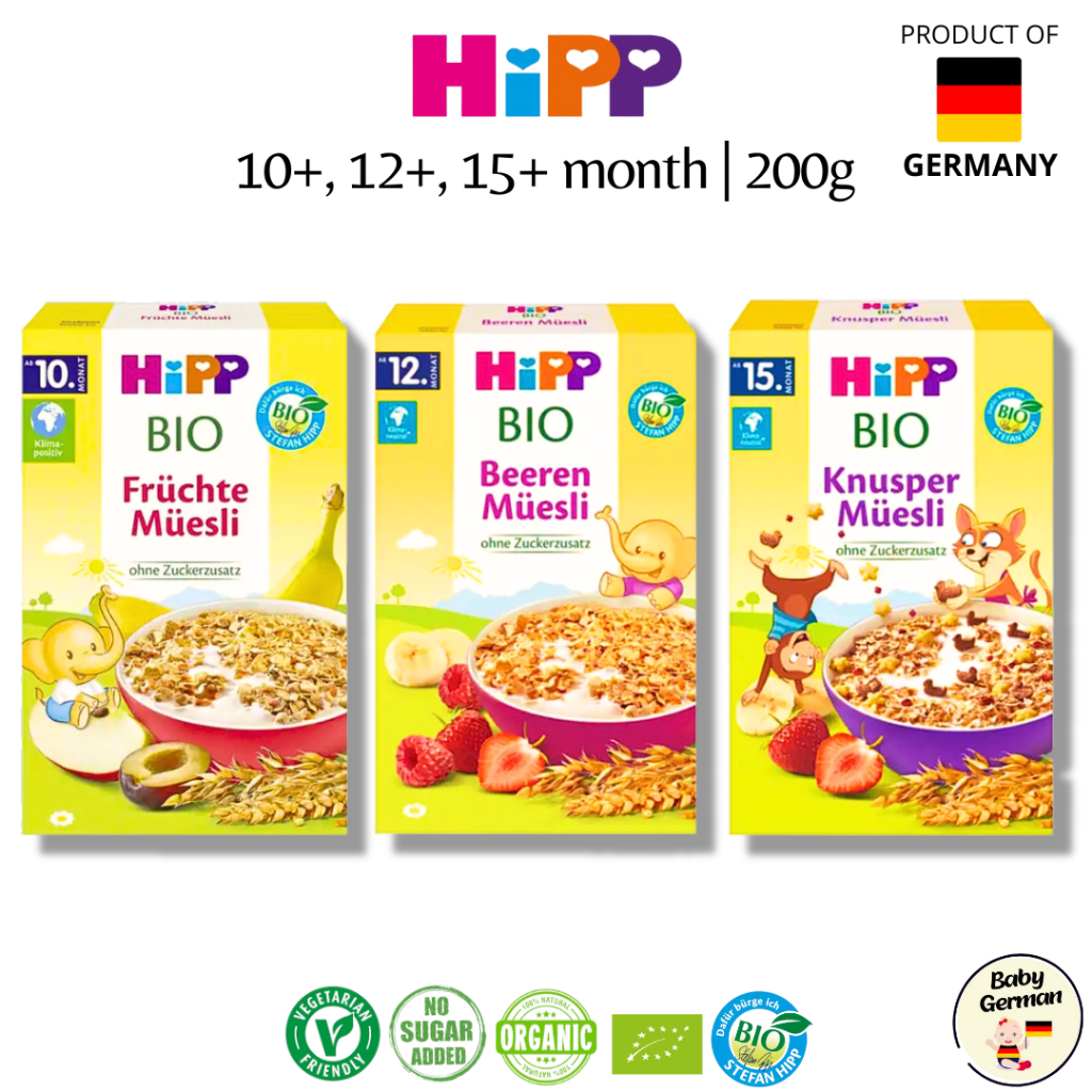 HiPP Baby Muesli Organic Cereal Berries, Fruity, Crispy | 10+, 12+, 15 ...