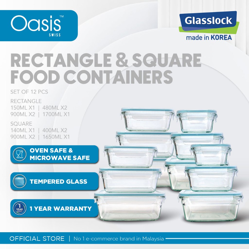(Oven Safe)Glasslock Airtight Food Container Bekas Kaca Makanan Kedap ...