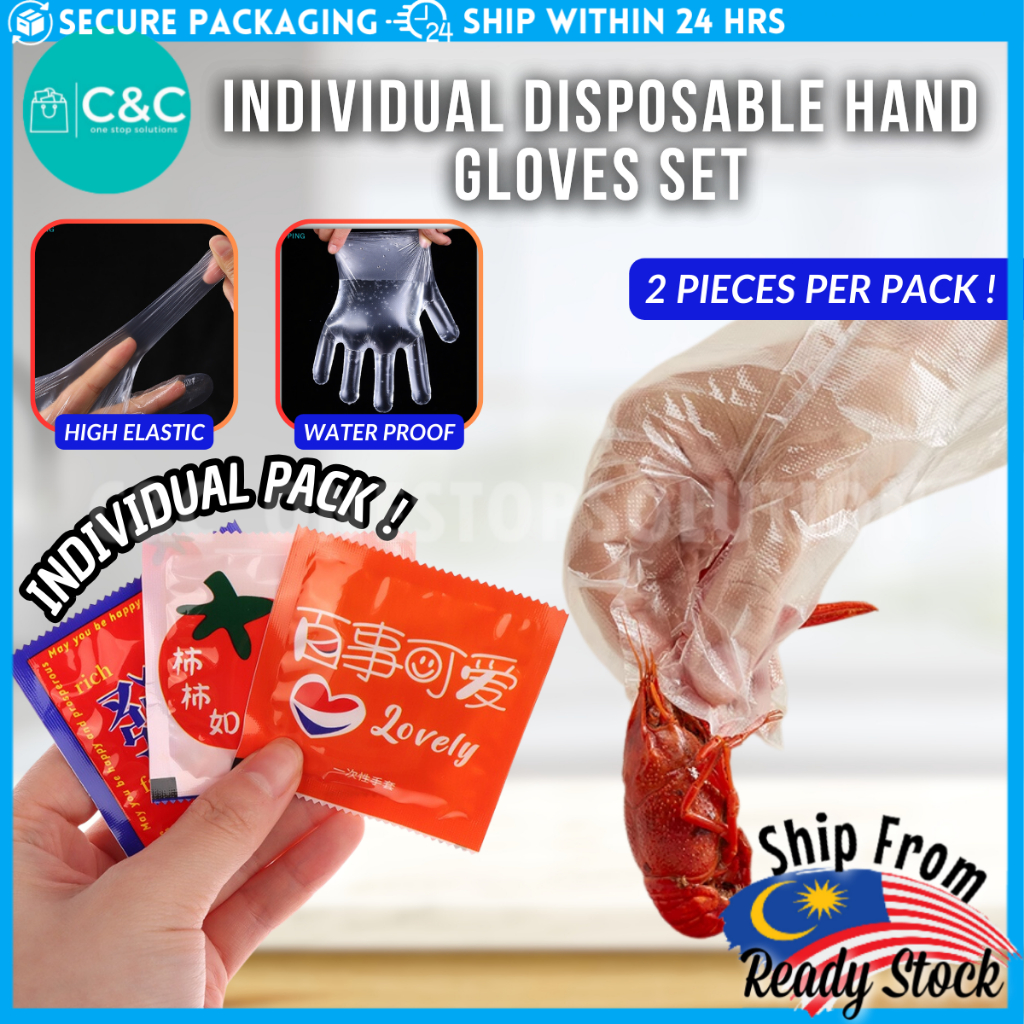 C&C Disposable Plastic Hand Gloves Individual Pack Free Size Glove ...