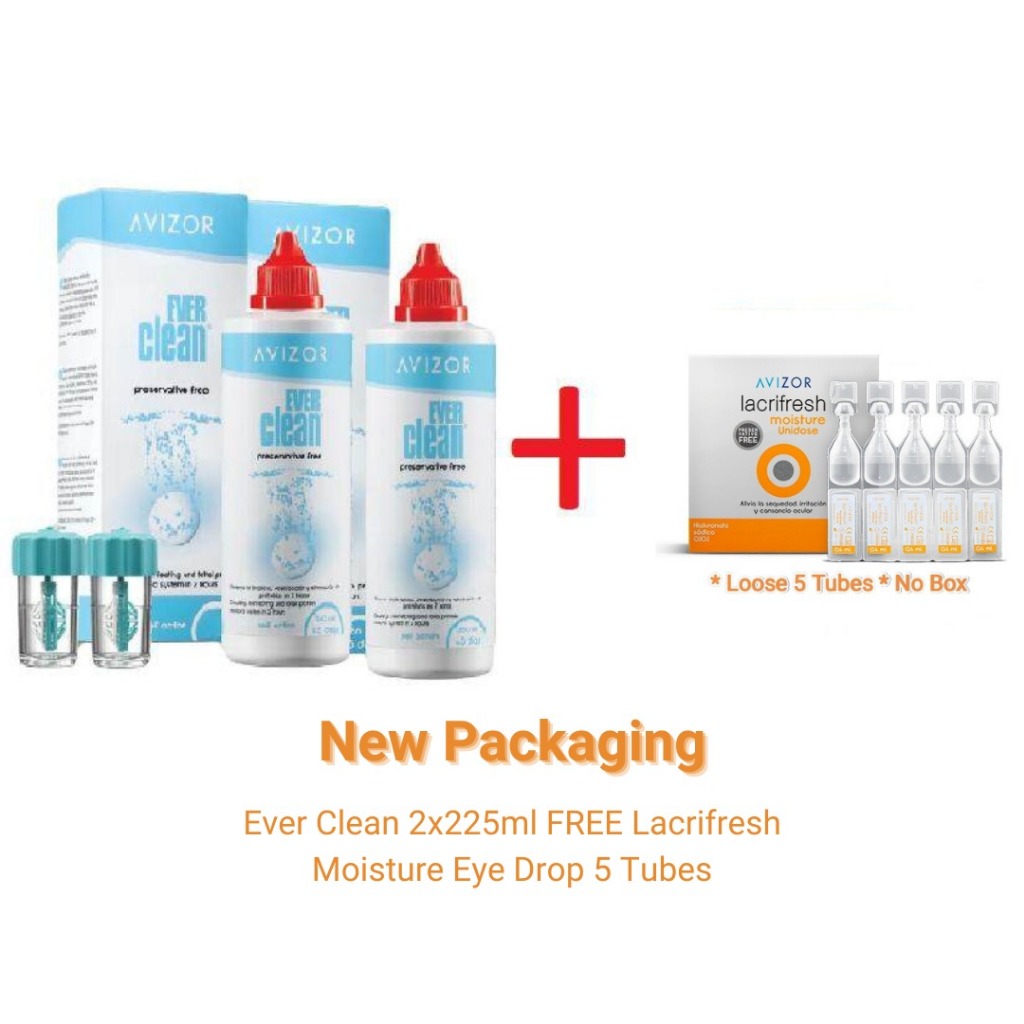 Avizor Ever Clean Preservative-Free Contact Lens Solution (2X225ml) FOC ...