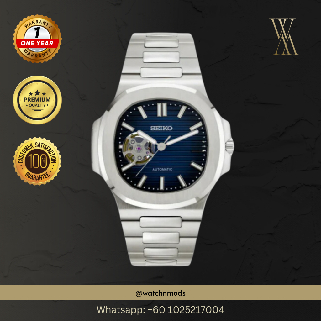 Seiko Mods NH38 Automatic Movement - Nautilus Open Heart Dark Blue ...