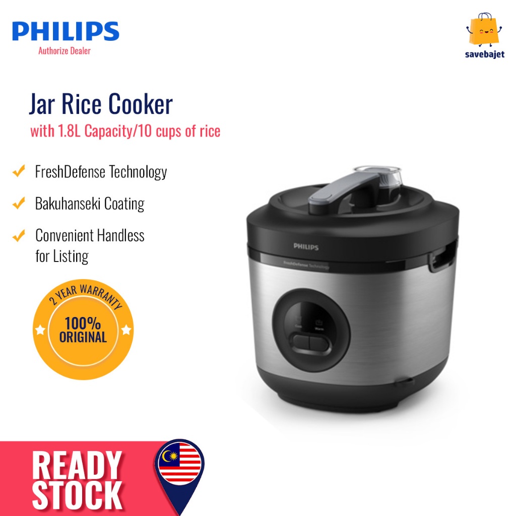 PHILIPS Periuk Nasi Jenis Jar – Perak Jar Rice Cooker - Silver (1.8L) HD3213/31 | Shopee Malaysia