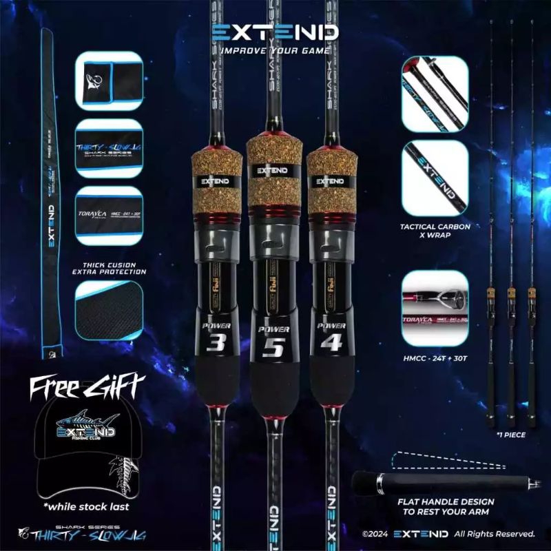 EXTEND SHARK 30 THIRTY-SLOW JIG FISHING ROD (FREE CAP) | Shopee Malaysia