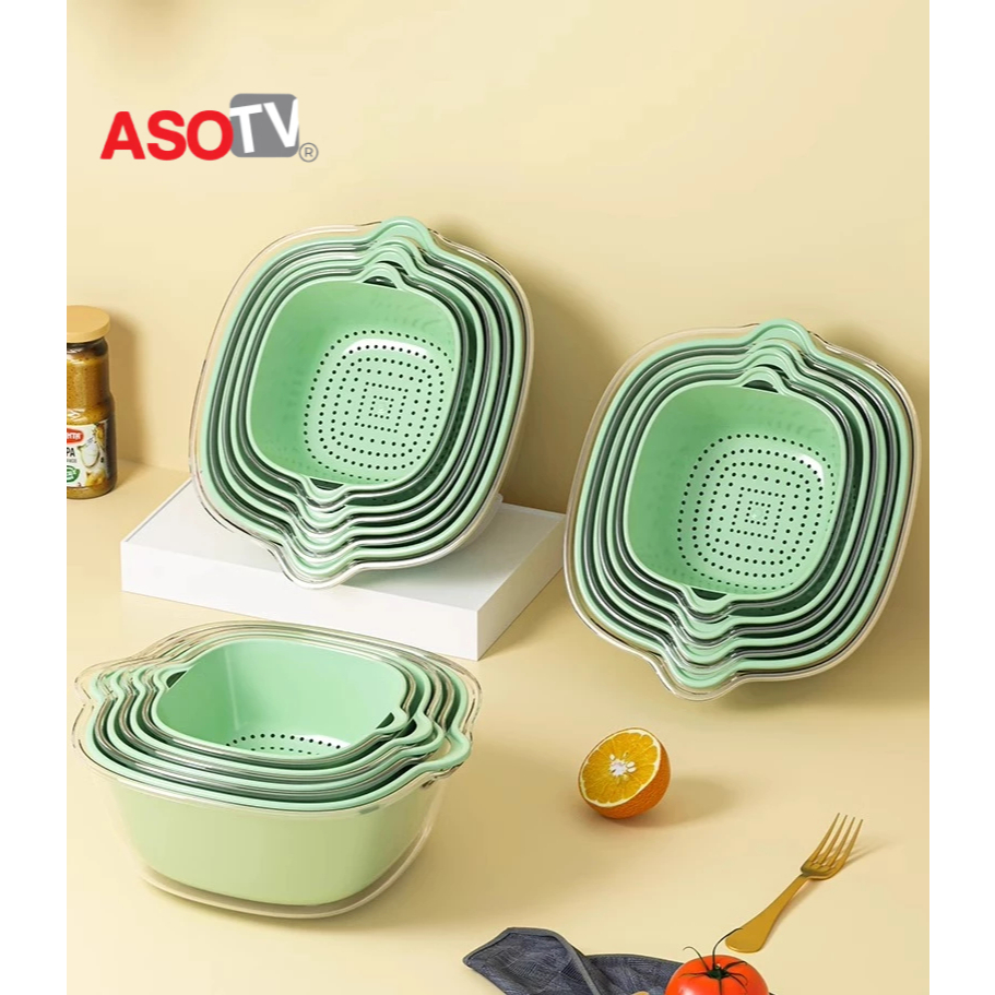 ASOTV® PET 8 in 1 Vegetables Washing Bowl Drain Basket Strainer Bakul ...