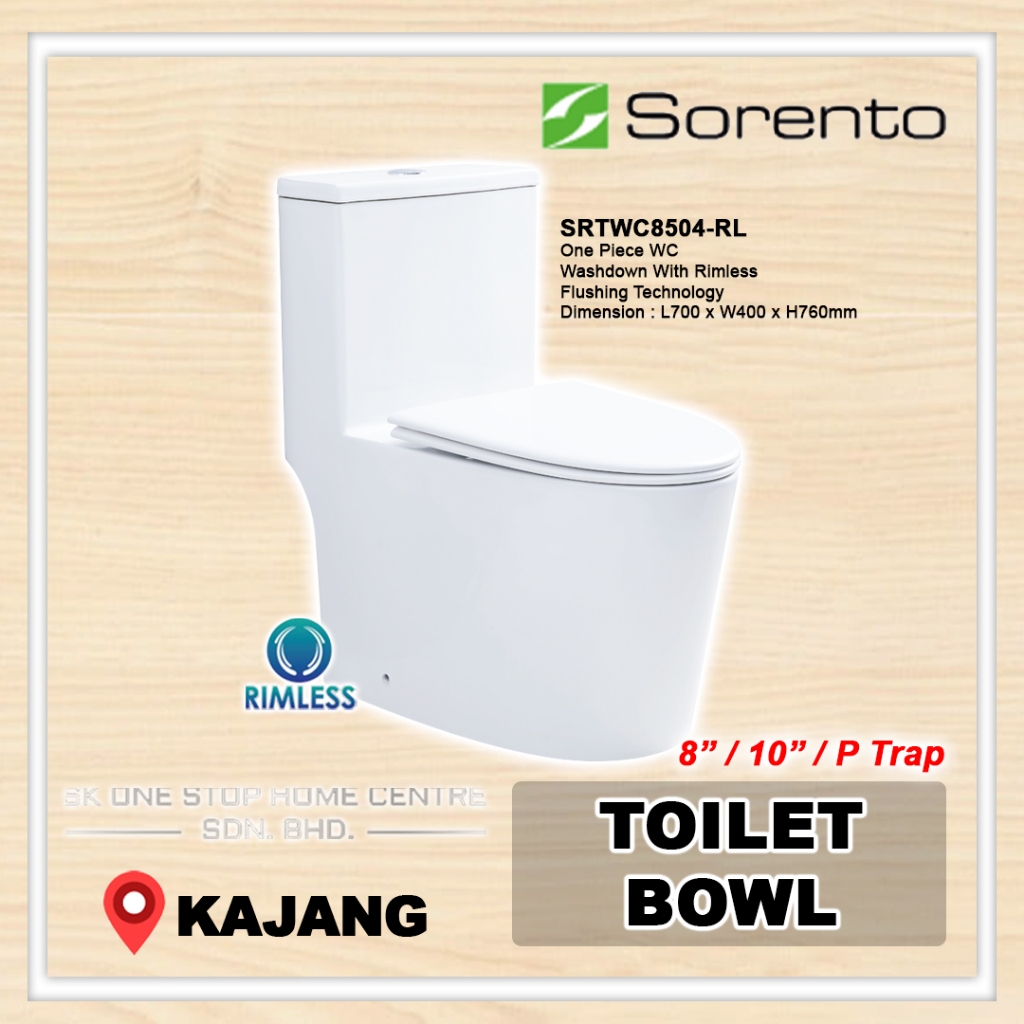 SORENTO WC SRTWC8504-RL WC Water Closet One Piece Rimless Flushing Technology 8" / 10" / P TRAP ...