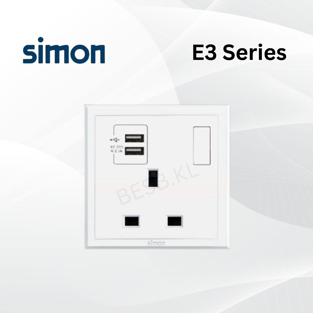 Simon E3 301384 13A 1 Gang Flat Pin Socket Outlet with Double USB ...