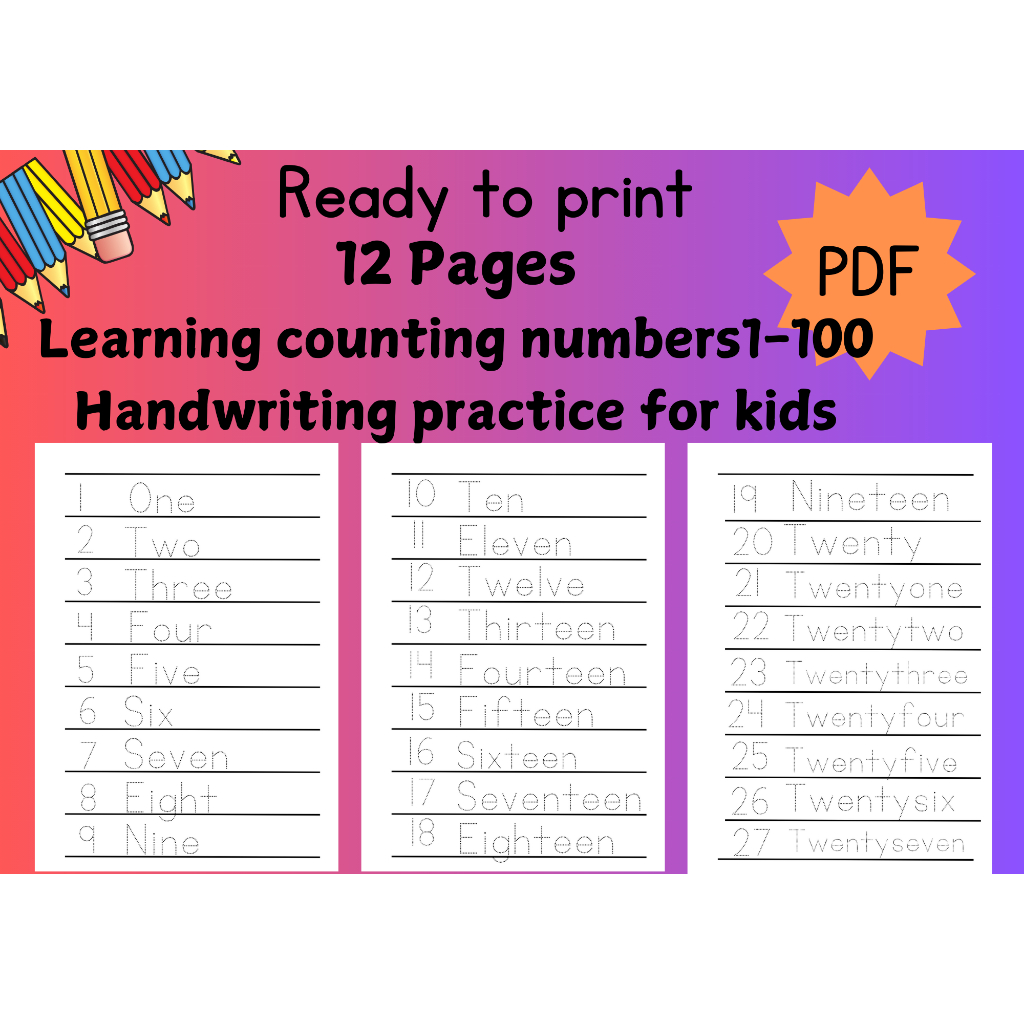 PDF | Counting Numbers 1-100, and writing Practice for Kids, belajar ...