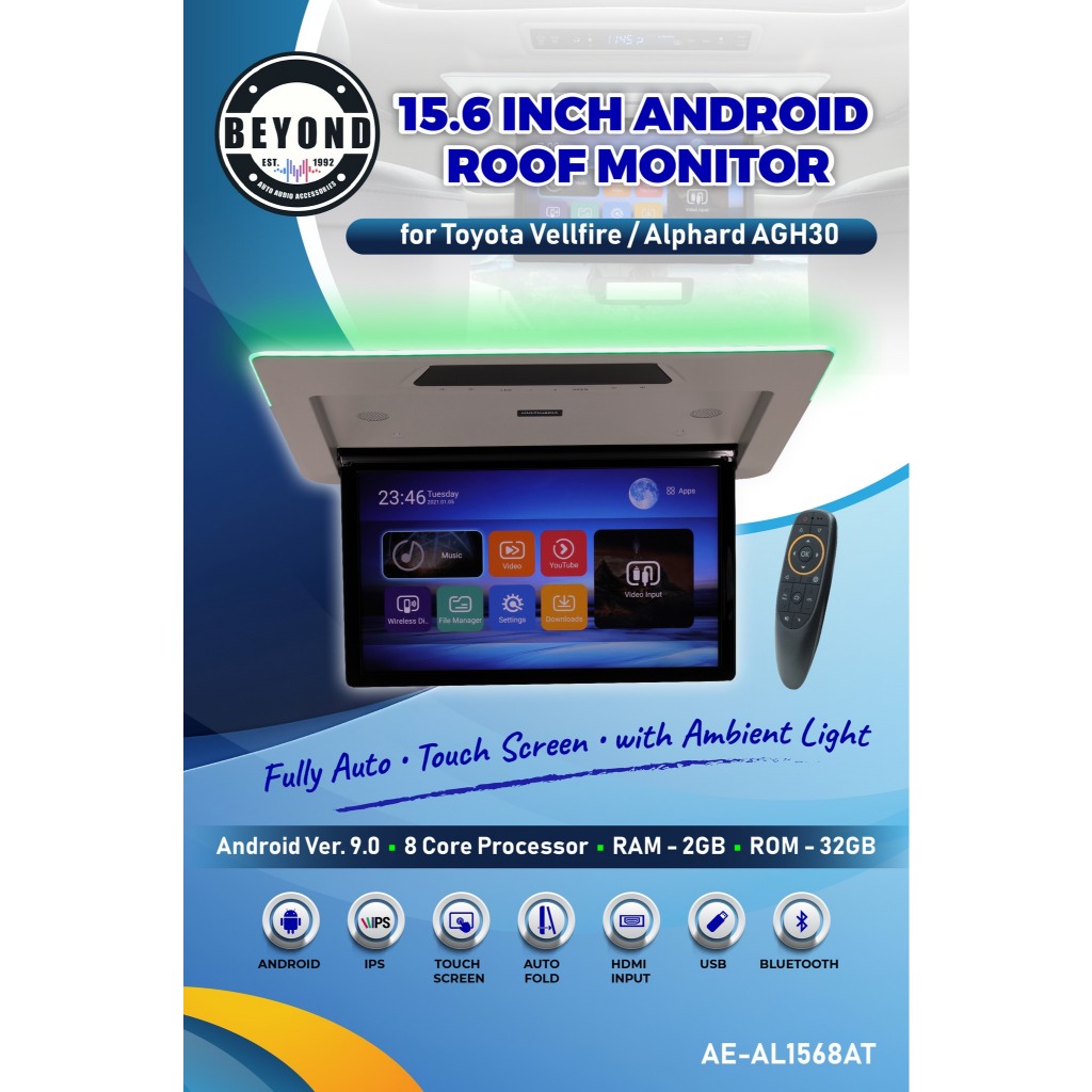 15.6 INCH ANDROID ROOF MONITOR FOR TOYOTA VELLFIRE / ALPHARD AGH30 ...