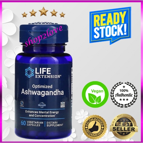 Life Extension Optimized Ashwagandha 60 Vegan Capsules - Enhanced ...