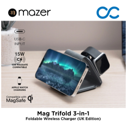 MAZER Mag Trifold 3-in-1 Foldable Wireless Charger (UK Edition ...
