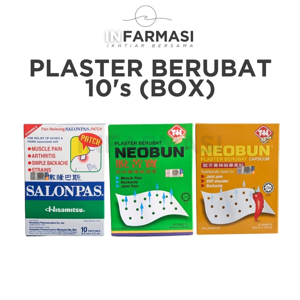 Plaster Berubat Neobun 10’s, Neobun Capsicum 10’s, dan Salonpas 10’s ...