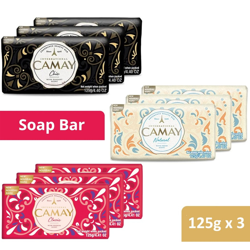 CAMAY Bar Soap 125g 1 x 3 ( Black, White, Red ) | Shopee Malaysia