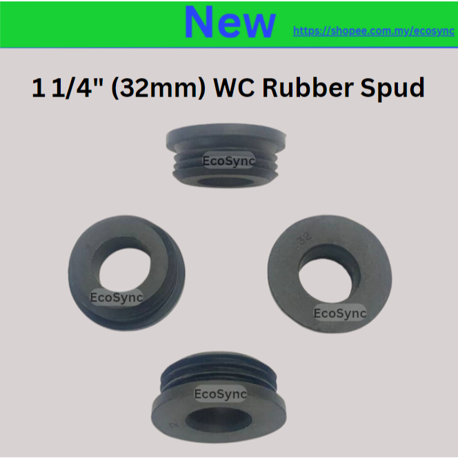 32mm (1 1/4") Black Rubber Spud Flush Pipe Inlet Connector Bush For ...