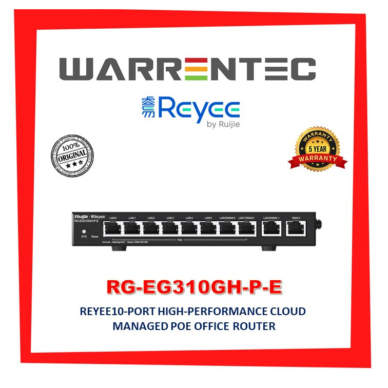 REYEE RG-EG310GH-P-E REYEE10-PORT HIGH-PERFORMANCE CLOUD MANAGED POE OFFICE ROUTER | Shopee Malaysia