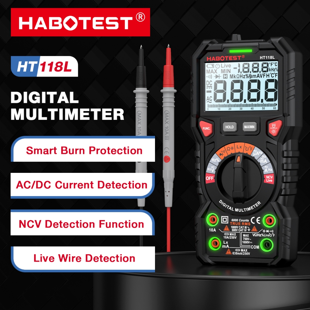 HABOTEST🔥HT118L Digital Multimeter 1000V AC/DC 6000 Counts NCV High ...