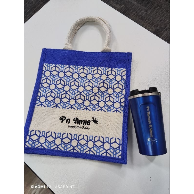 Patterned Jute Bag with Pocket + Personalized Customized Name ...