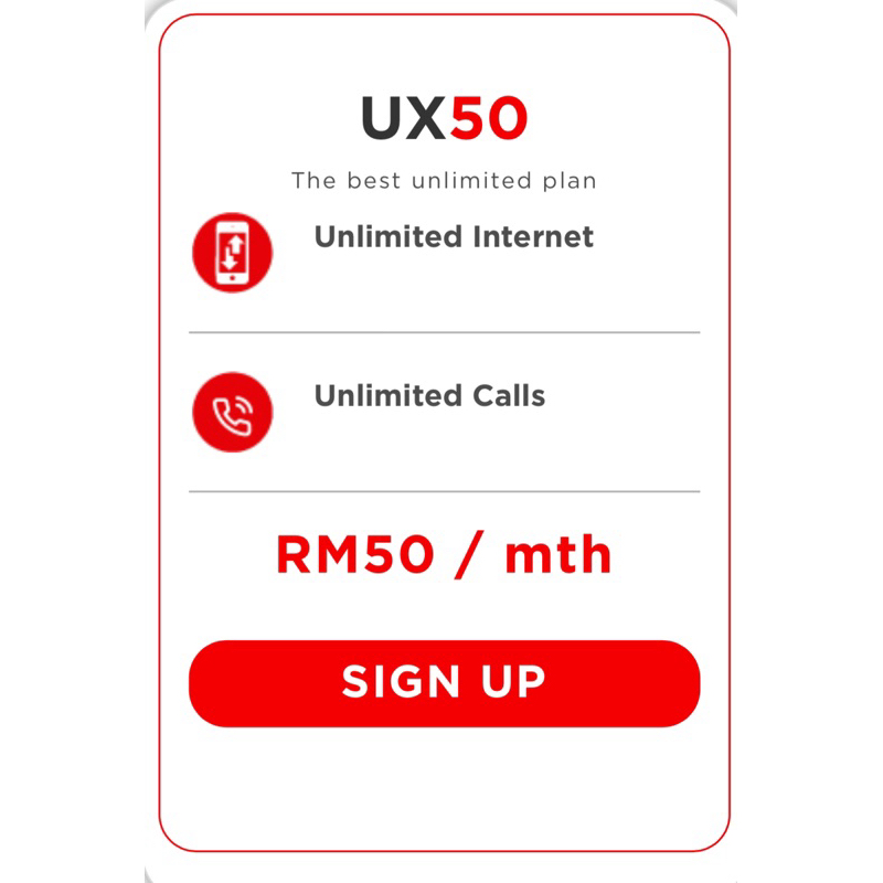 Redone Postpaid RM50/month (UX50) Fizikal/Esim support | Shopee Malaysia