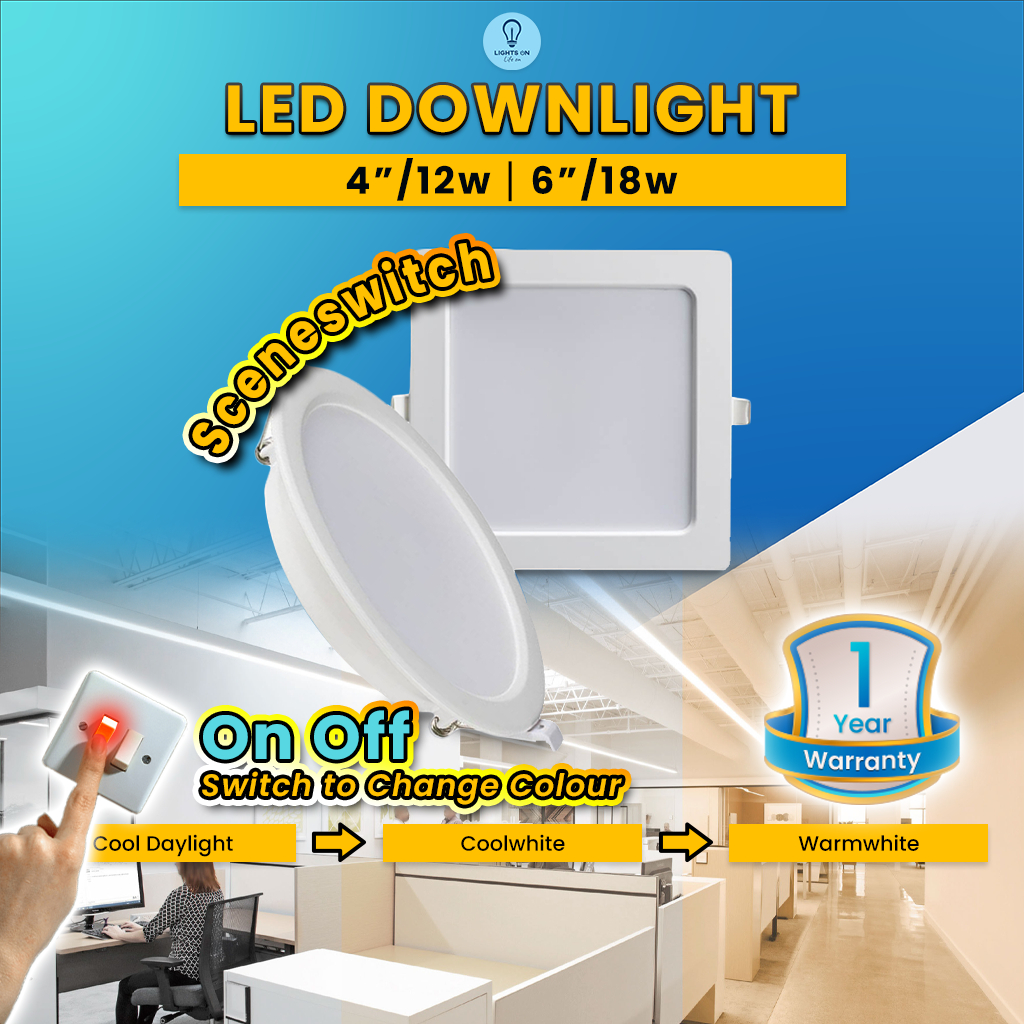 3 Colour Downlight 4"/12w 6"/18 LED Downlight Panel Light Lampu Led ...