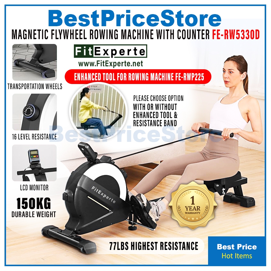 BPS FitExperte 2in1 Rowing Machine Magnetic Resistance 16 Level Resistance with Enhance Tools ...
