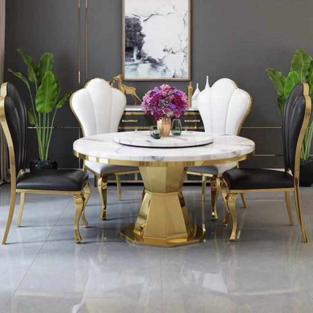 [PREORDER] ROUND DINING TABLE MARBLE TABLE STAINLESS STELL DESK MEJA ...