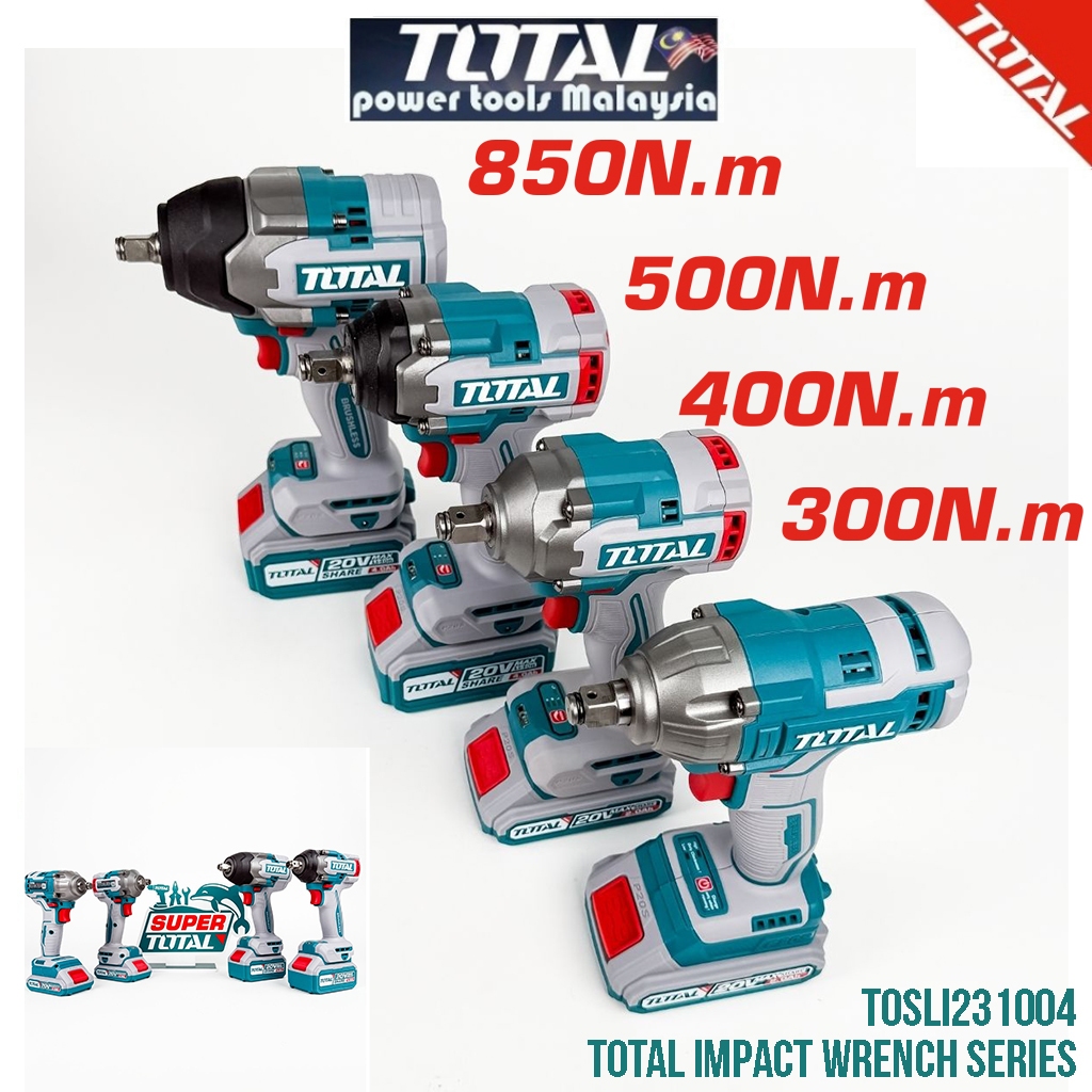 TOTAL Li-ion Impact Wrench (300-850Nm) Brushless Motor + Battery (2 Pc ...