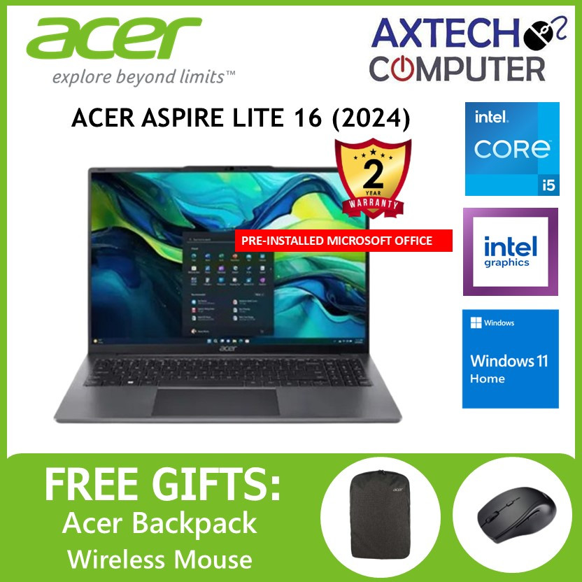 Acer Aspire Lite 16 AL16-52P-59PP 16" WUXGA Steel Grey(i5-1334U,16GB,512GB SSD,Intel, W11, HS ...