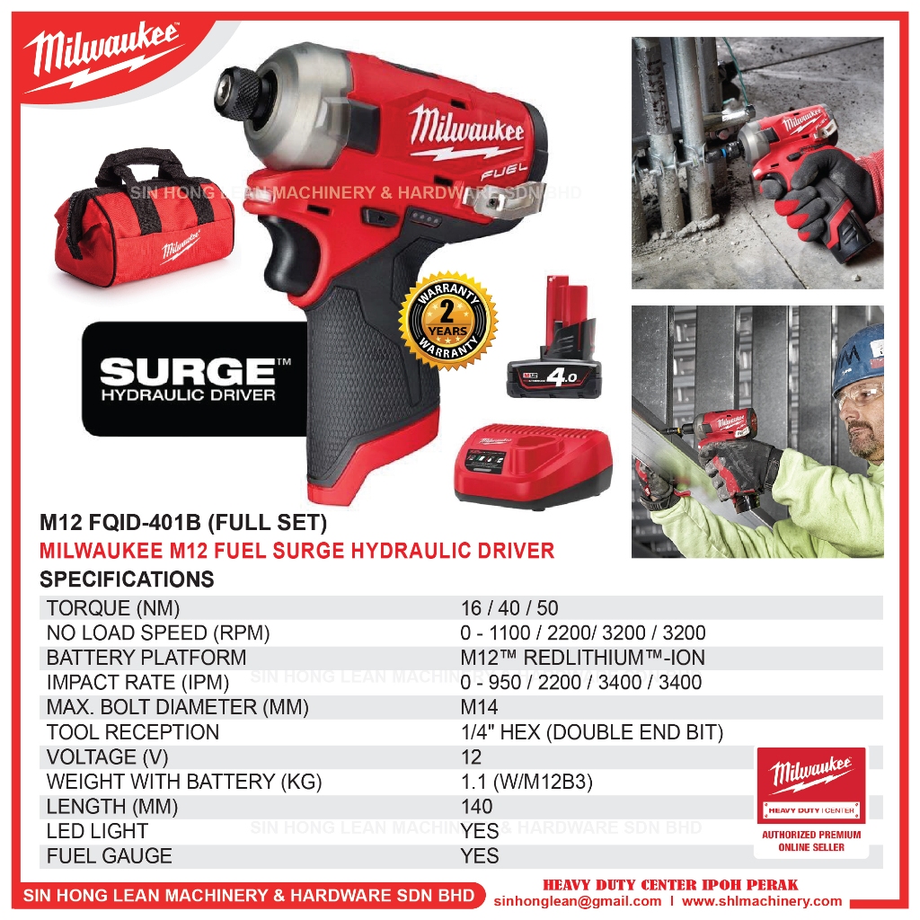 MILWAUKEE M12 FQID-401B (FULL SET) M12 FUEL SURGE Hydraulic Driver 1/4 ...