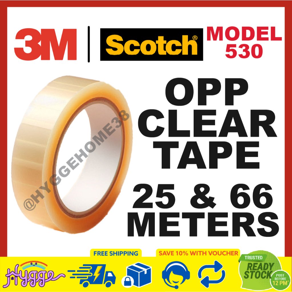 3M OPP Packaging Tape Scotch 66Meters 530 Adhesive Tape Transparent Clear Cellophane Hand ...