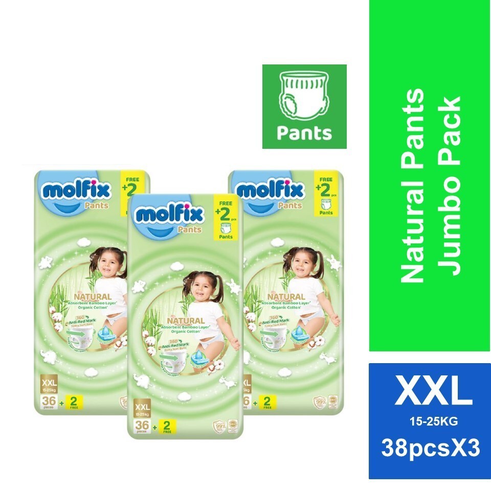 [Bundle of 3] Molfix Natural Pants Jumbo Pack - XXL38 | Shopee Malaysia