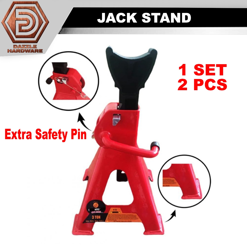 1 set 2 pcs Hitto jack stand with extra safety pin 3 ton /6 ton Heavy ...