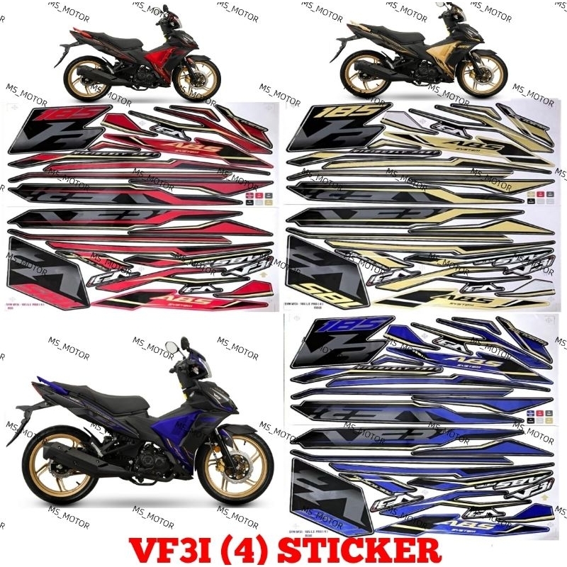 SYM VF3i BODY COVER STICKER STRIPE COVER SET VF3i 185 (4) GOLD RED BLUE ...