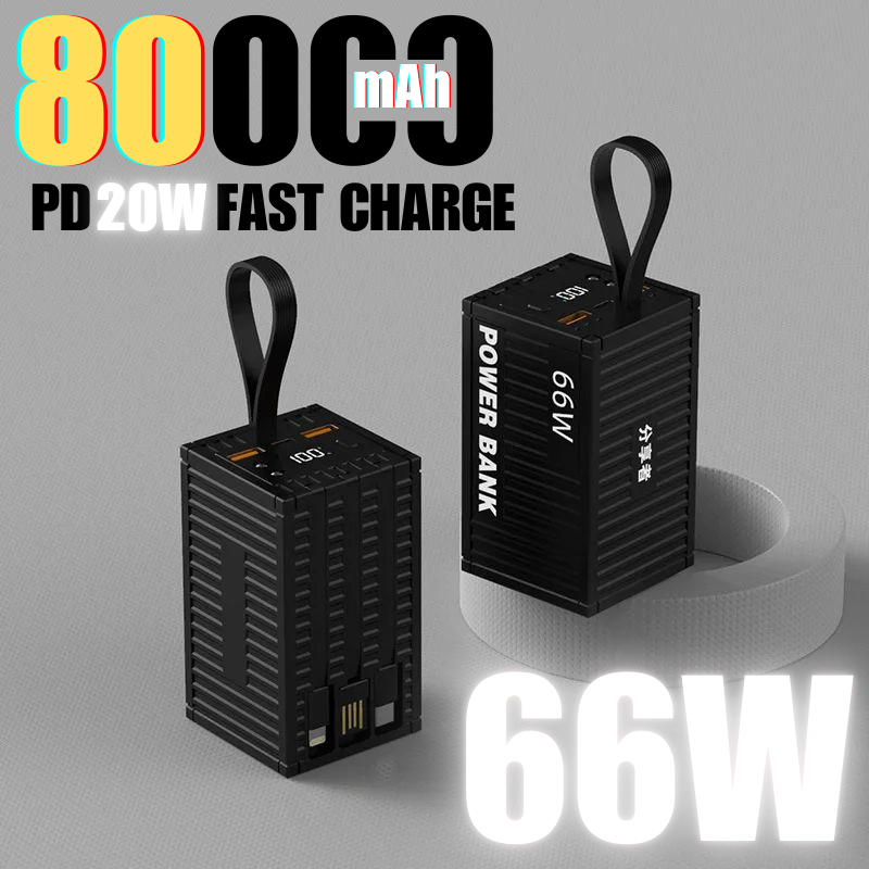 80000mAh Power Bank Built-in 3 Cables Transparent Cover Fast Charge ...