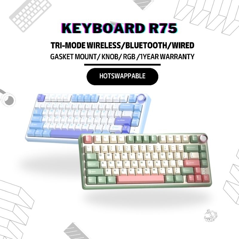 🔥Malaysia Stock 🔥R75 Tri-Mode 75% Gasket RGB Mechanical Keyboard with ...