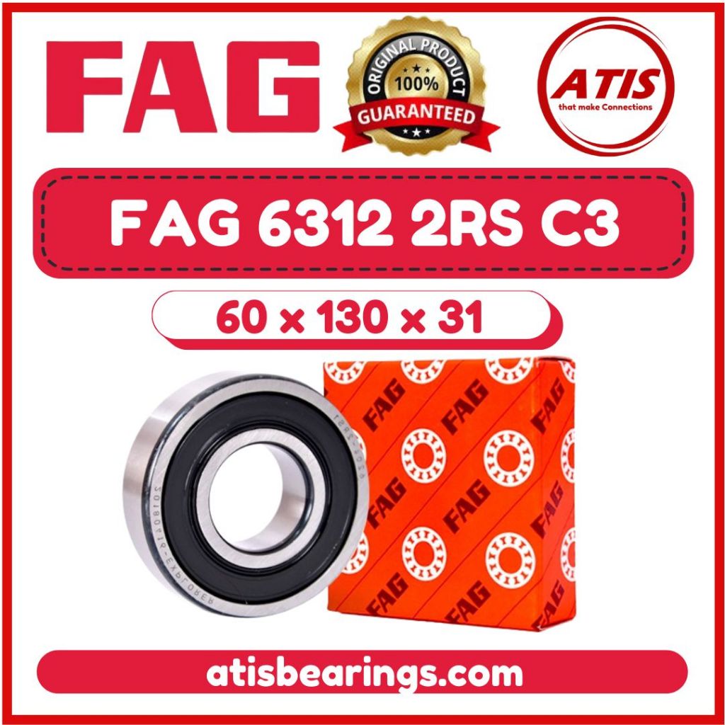 FAG 6312 2RS C3 ( 60 x 130 x 31 ) 100% ORIGINAL Sealed Type Deep groove ...