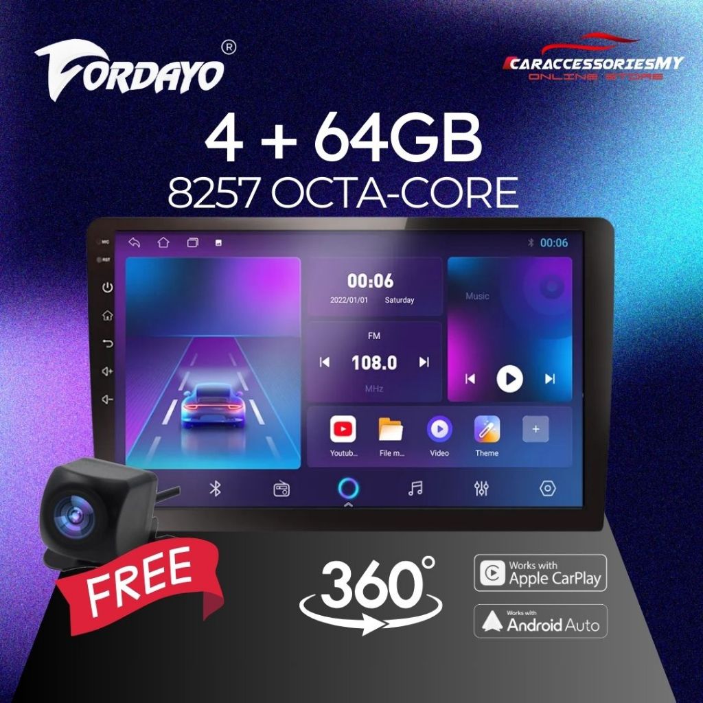 Fordayo Car Android Player 4+64GB 8257 octa core 8 carplay androidauto 360 parking system MP5 9 ...