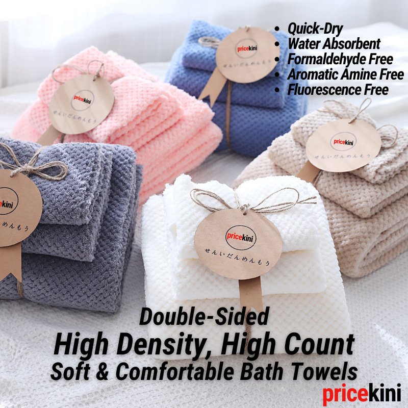 3pcs Set Bath Towel, Tuala Mandi Soft Fluffy, Double-Sided, High ...