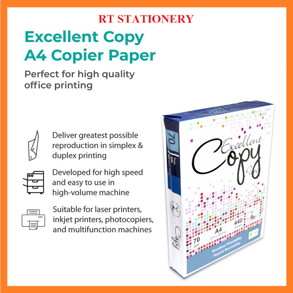 Excellent Copy A4 Copier Paper - 70/80GSM (1 Ream, 440 Sheets) | Shopee ...