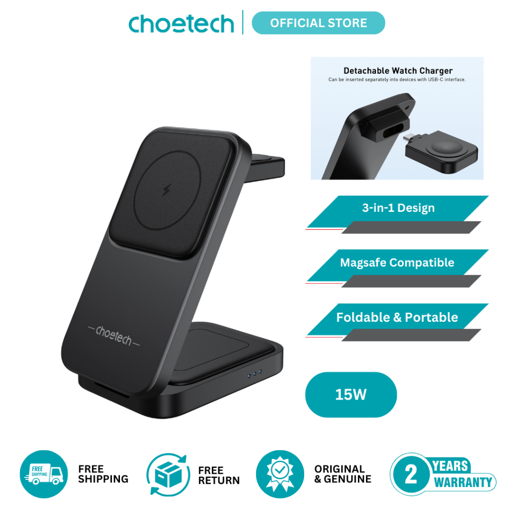 CHOETECH T611-F 15W 3-in-1 Foldable Magnetic Wireless Charger ...