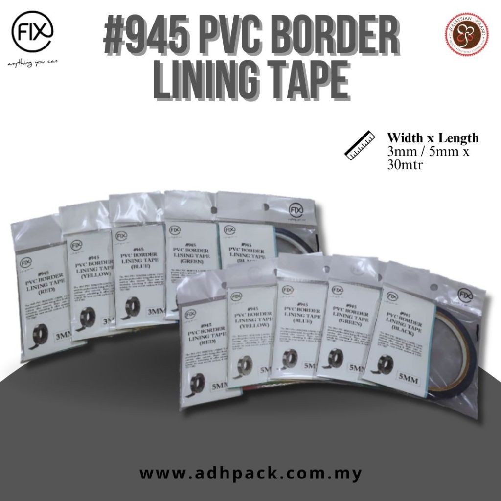 FIX #945 PVC Border Lining Tape 3MM/5MM X 30MTR (5 Colours) | Shopee ...