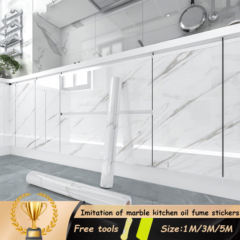 60cmx1/m/3m/5m Ready Stock-Marble Pattern Kitchen Oil-Proof Sticker ...
