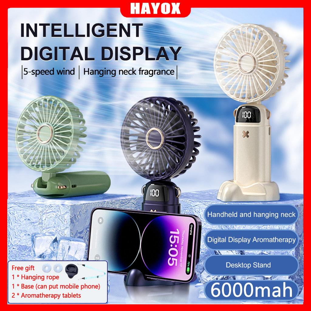 【Flash Sale】Portable Rechargeable Fan Mini Neck Fan LED Display ...