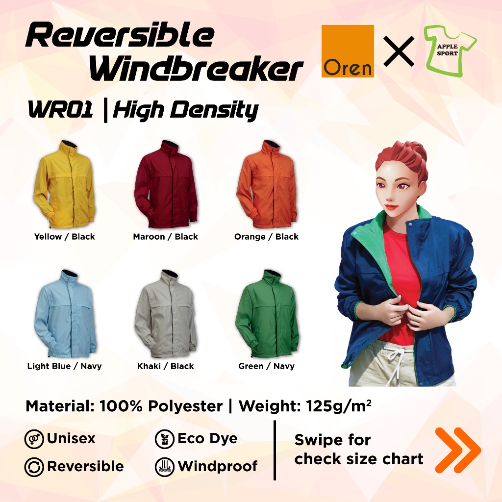 Oren Sport Reversible Windbreaker (UNISEX) Jacket - WR01 | Shopee Malaysia