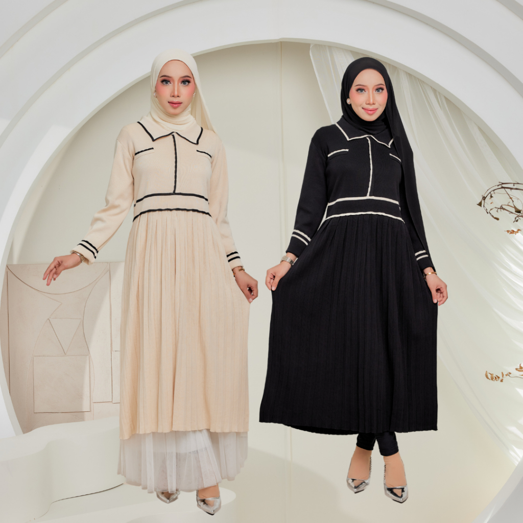 Zee KOREAN COLLAR KNITTED DRESS [ Ironless ] | Shopee Malaysia