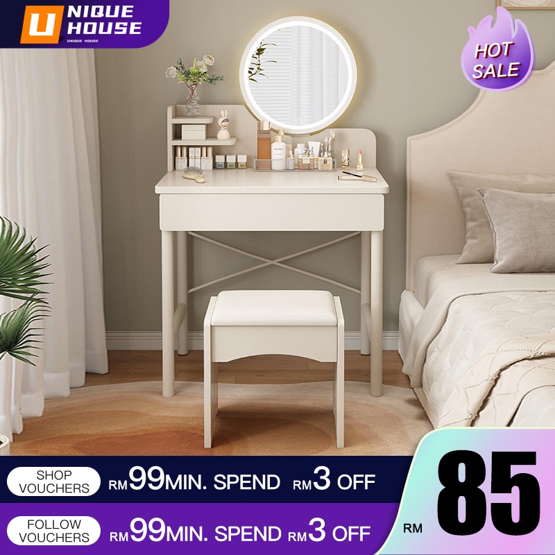 Meja Solek Dressing Table with LED Mirror Bedroom Makeup Table Comestic ...