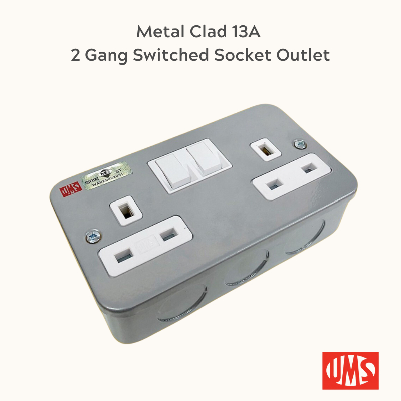 UMS Metal Clad 13A 2 Gang Switched Socket Outlet (2213M) | Shopee Malaysia