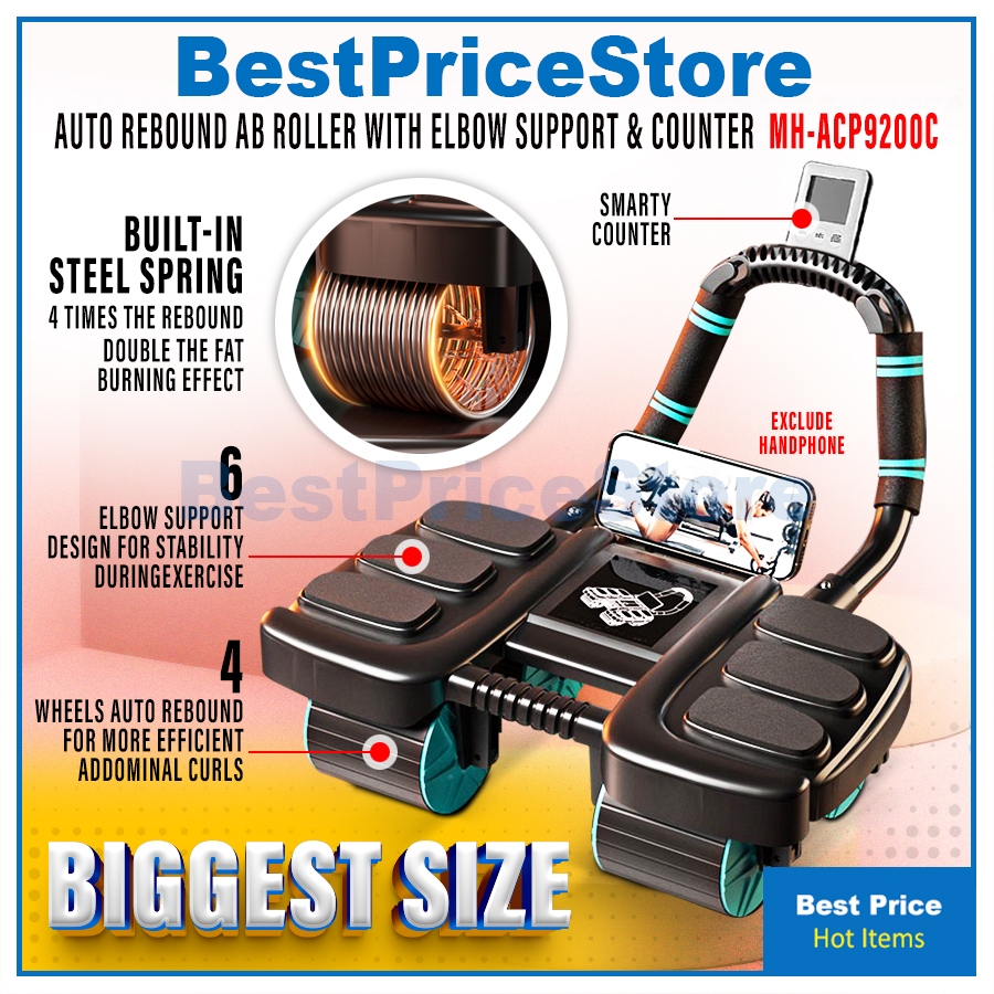 BIGGEST BPS Ab Roller Wheel Automatic Rebound Intelligent 4 Wheels Elbow Support Counter Alat ...